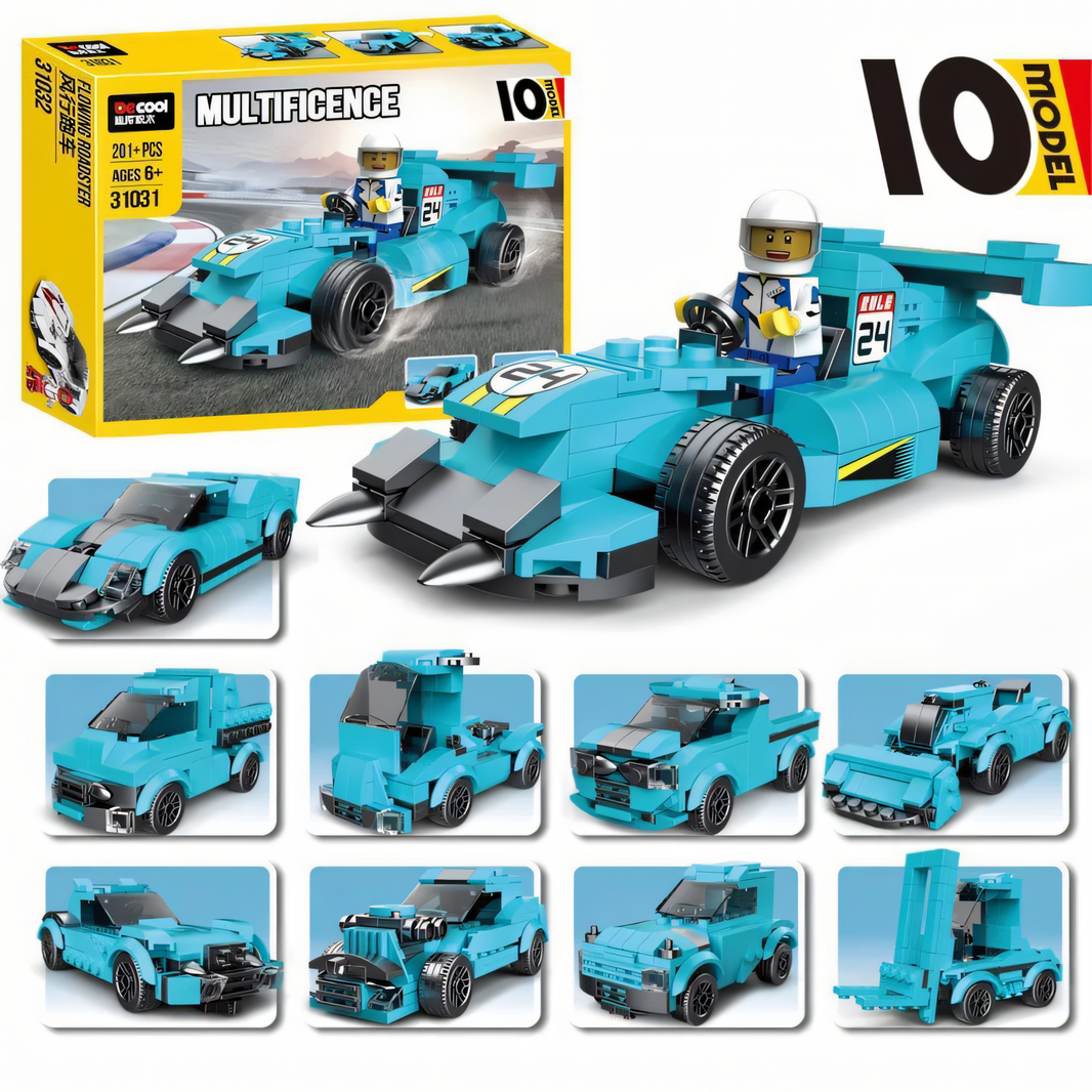 Blue Ghost Race Car 10-in-1 Building Blocks – 201+ Pcs DIY Set – Giftoo