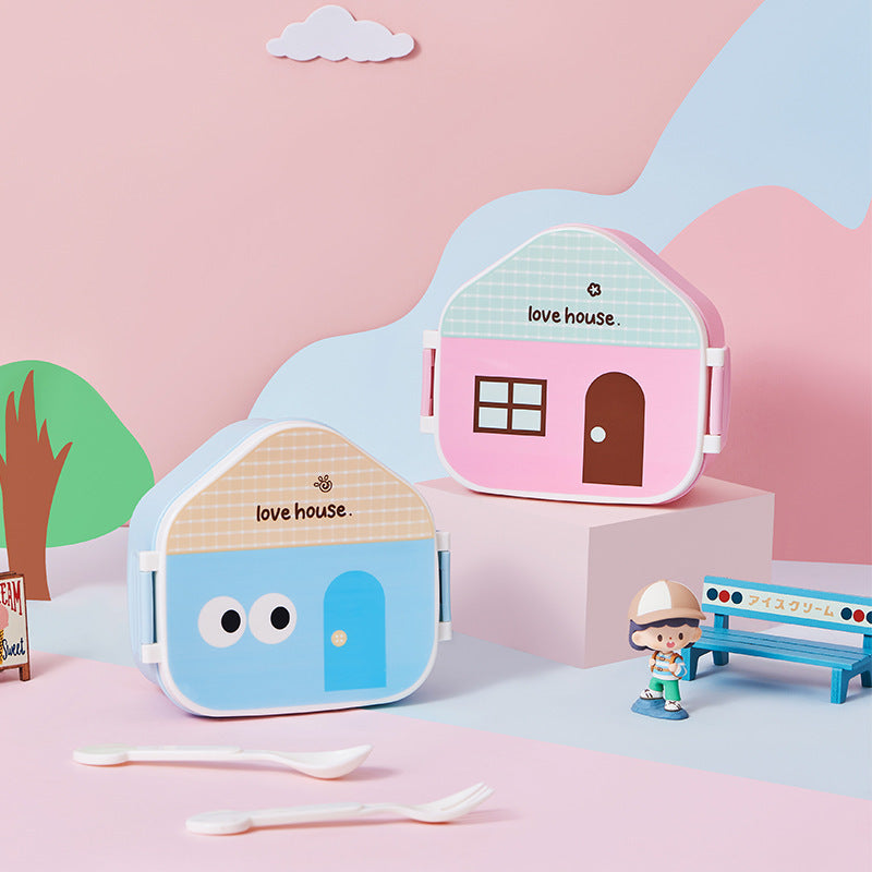Pastel House Lunch Box with Spoon & Fork – Giftoo