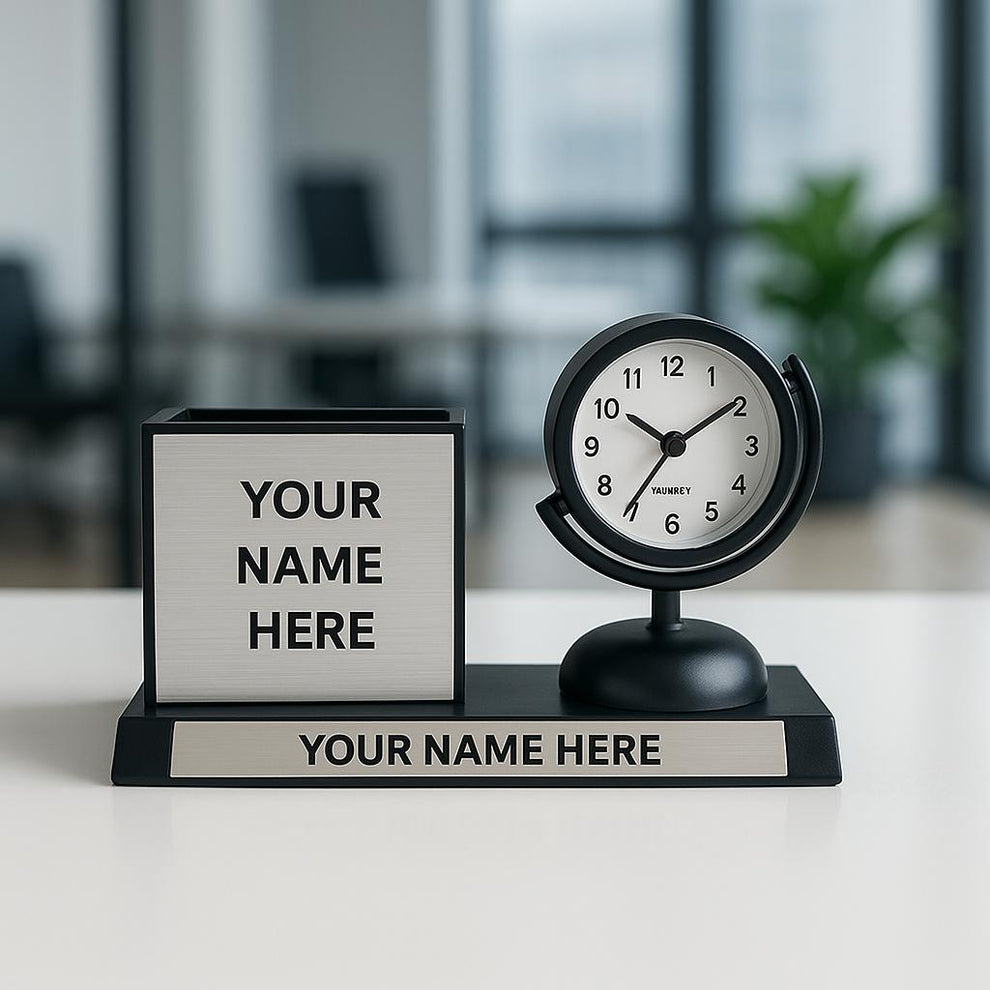 Elite Desk Companion – Personalized Clock Pen Stand – Giftoo
